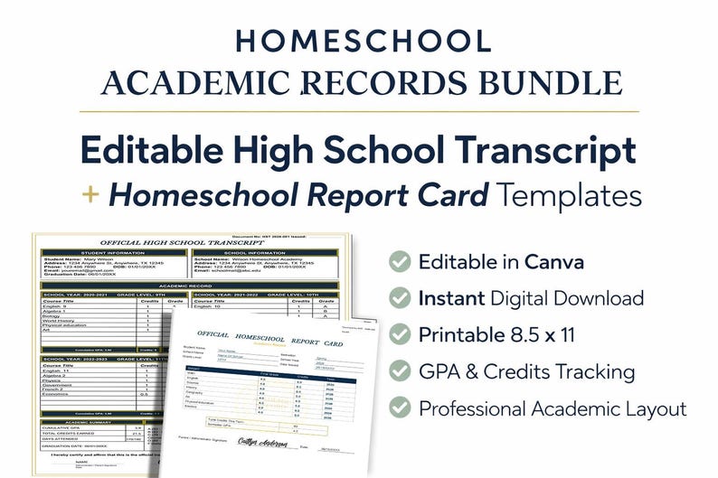 Editable Homeschool High School Transcript Template + Report Card ...