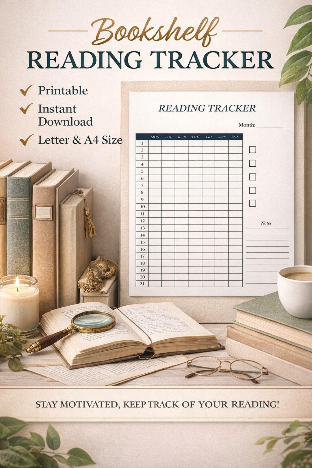 Bookshelf Reading Tracker Printable | Monthly Reading Log | Book ...