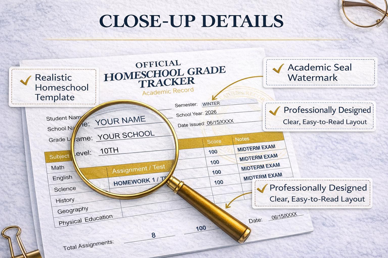 Homeschool Grade Tracker Printable, Assignment & Test Log, Academic ...