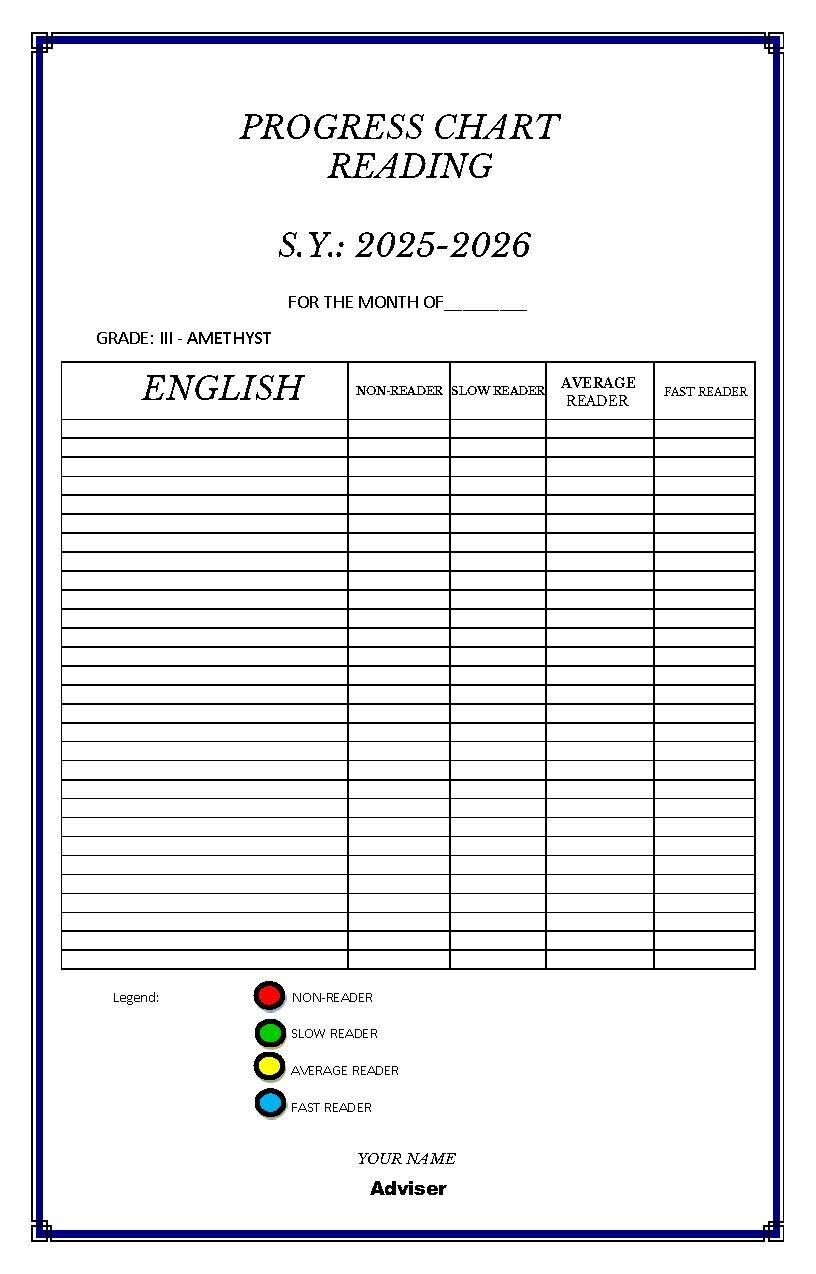 Reading Progress Chart Printable, Academic Template, Student Progress ...