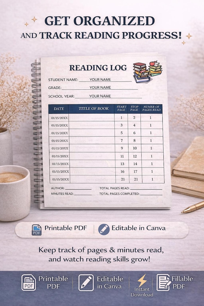 Reading Log Printable, Student Reading Tracker, Elementary & Middle ...