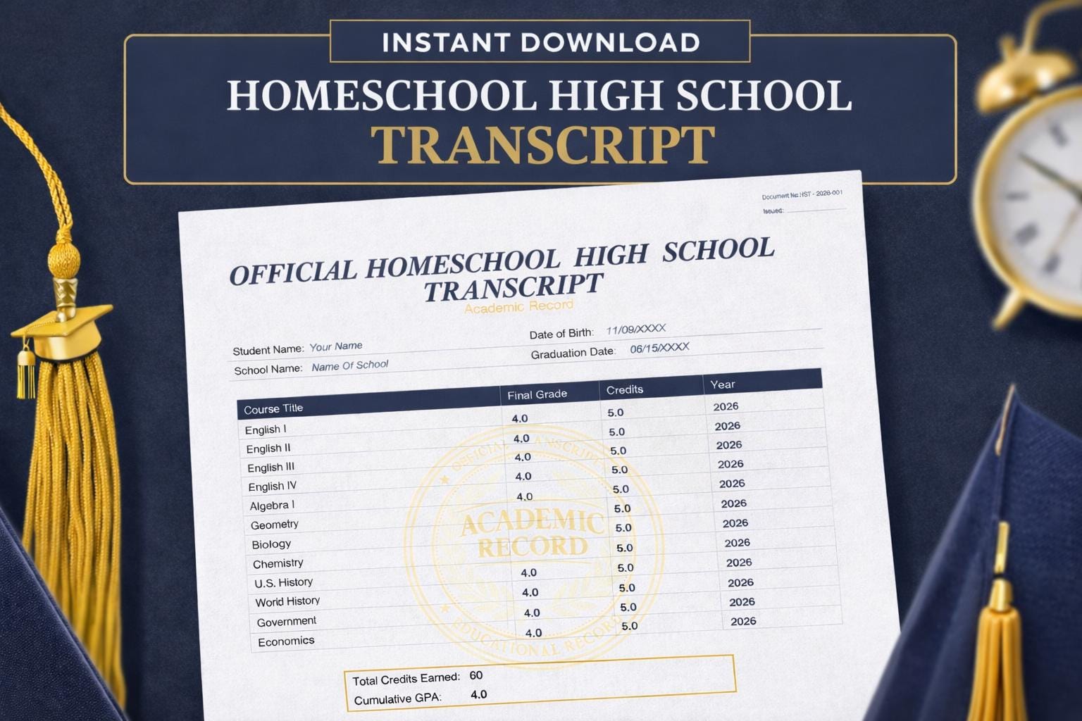 Editable Homeschool High School Transcript Diploma Course Description ...