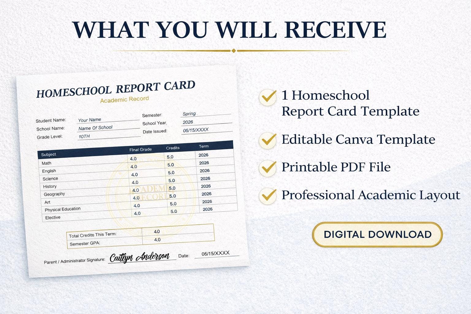 Homeschool Report Card Template Editable Canva & PDF, Printable ...