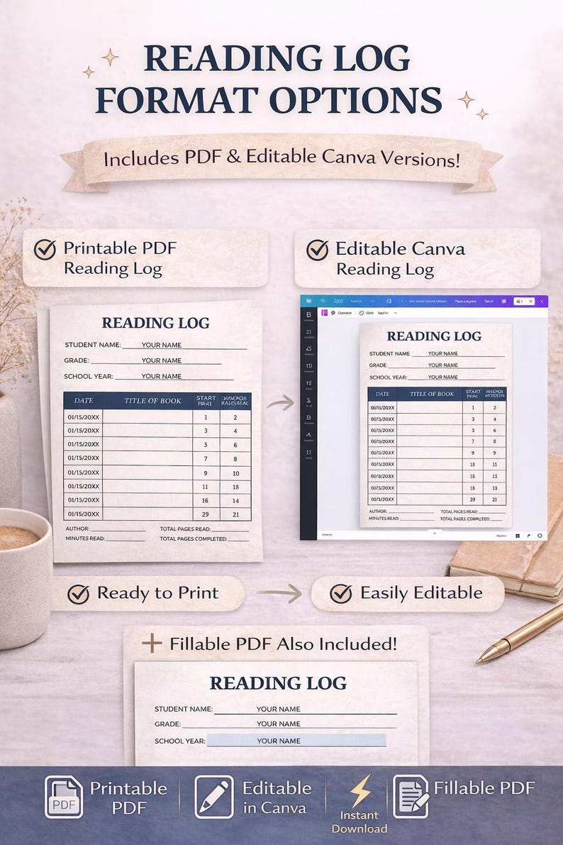 Reading Log Printable, Student Reading Tracker, Elementary & Middle ...