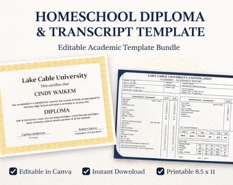 Editable Homeschool Diploma & Transcript Template | High School ...