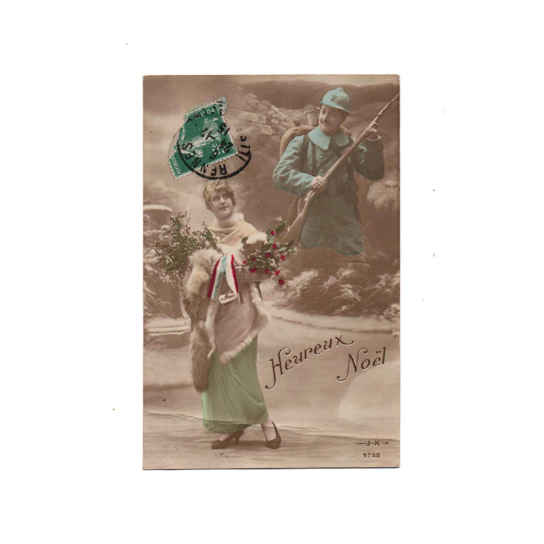 Vintage French WW1 Christmas Colorized Postcard, Collectible 14-18 ...