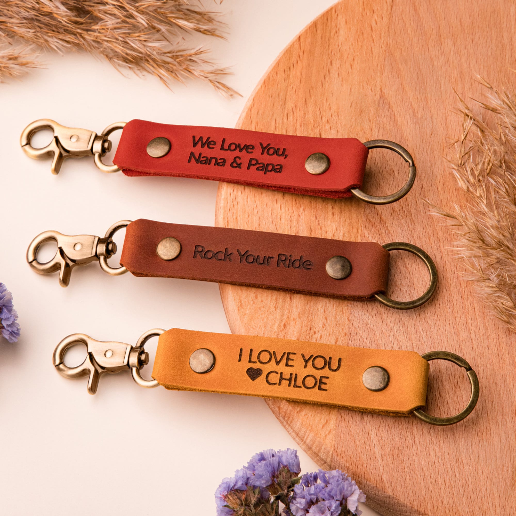 Personalized Drive Safe Leather Keyfob With Snap Hook, Leather Keyring ...