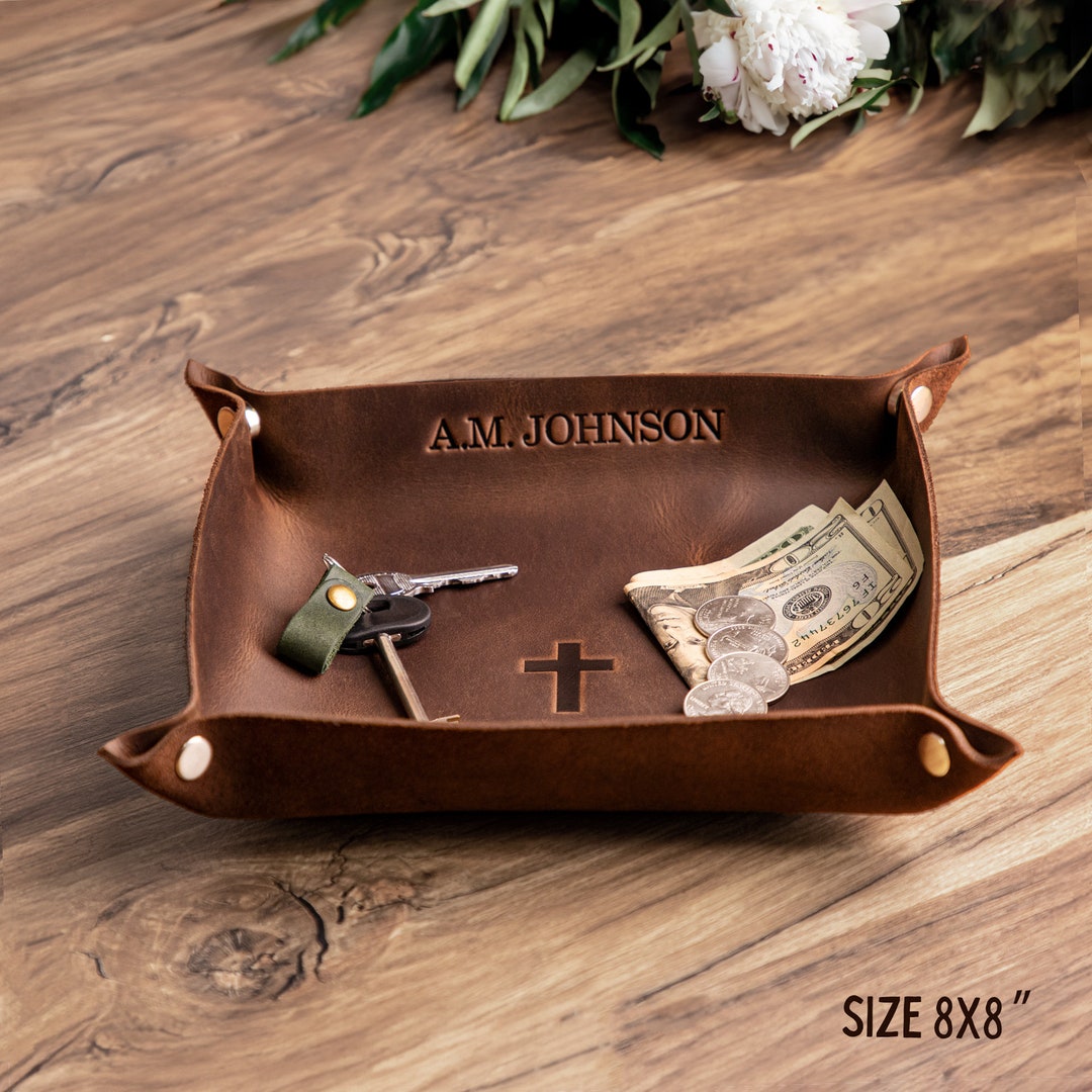 Custom Leather Valet Tray, Large Leather Tray, Brown Valet Tray ...