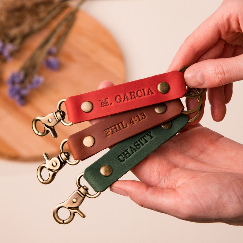 Personalized Drive Safe Leather Keyfob With Snap Hook, Leather Keyring ...