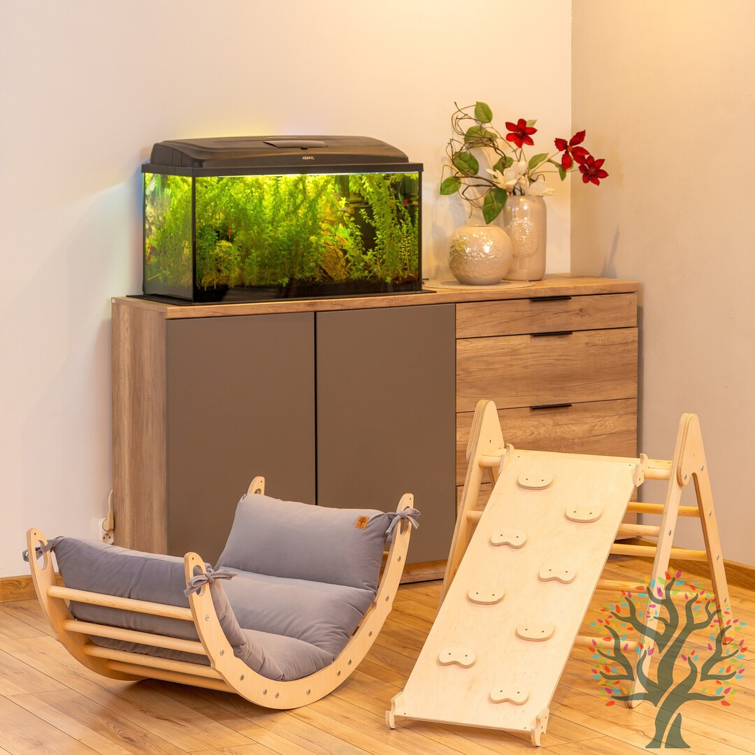 Wooden Climbing Arch Rocker With Pillow, Montessori Baby Gym and ...