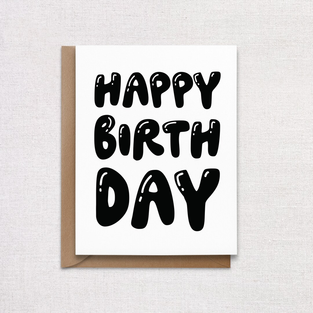 Happy Birthday Greeting Card - Simple Birthday Greeting Card - Black - Etsy