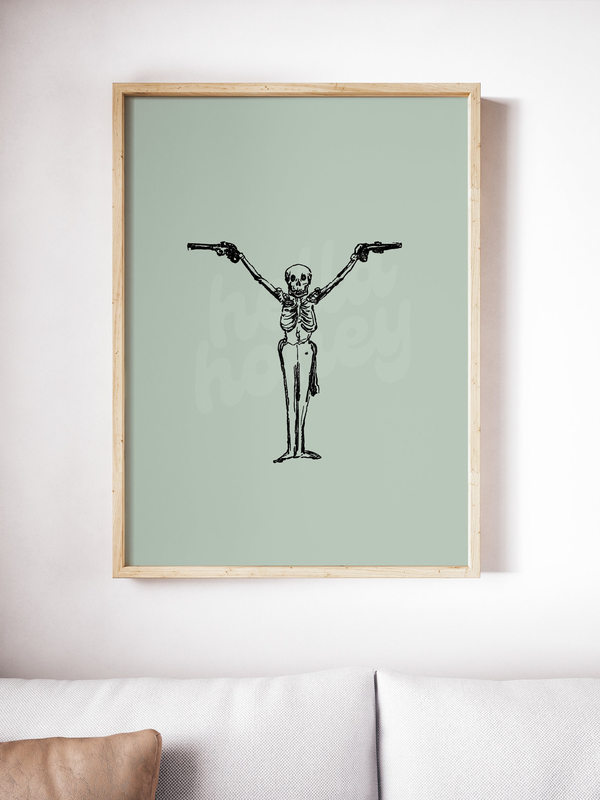 Western Skeleton Digital Download - Wall Print - Sage Green and Black ...