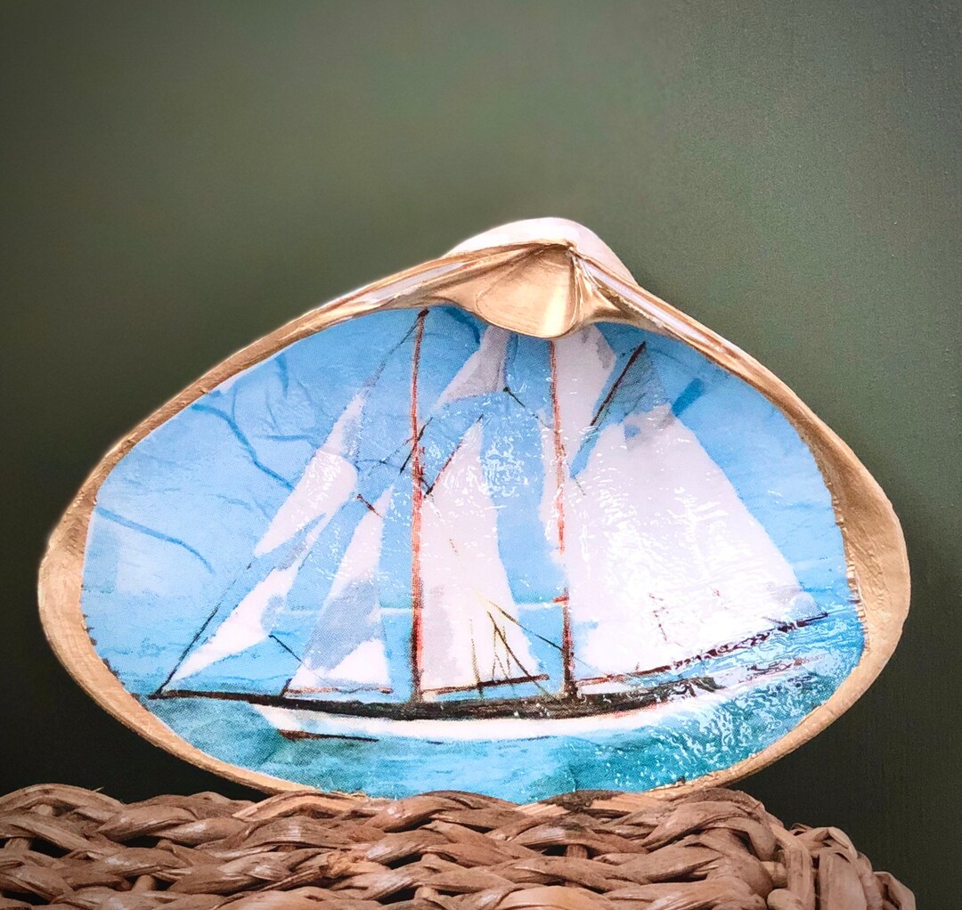 Schooner on Upcycled Clamshell - Etsy