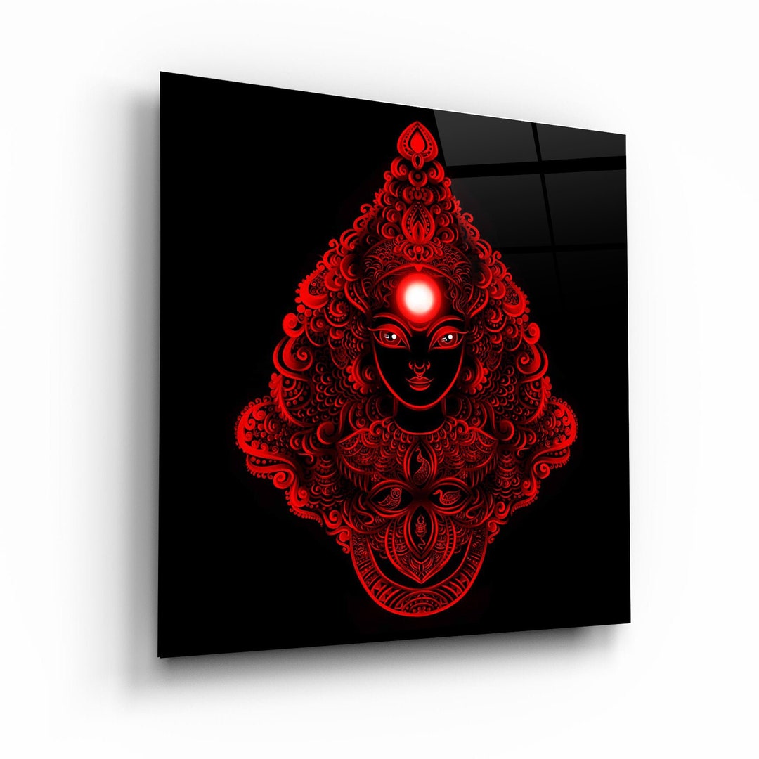 Divine Grace: Devi in Red Color Glass Wall Art for Strength - Etsy