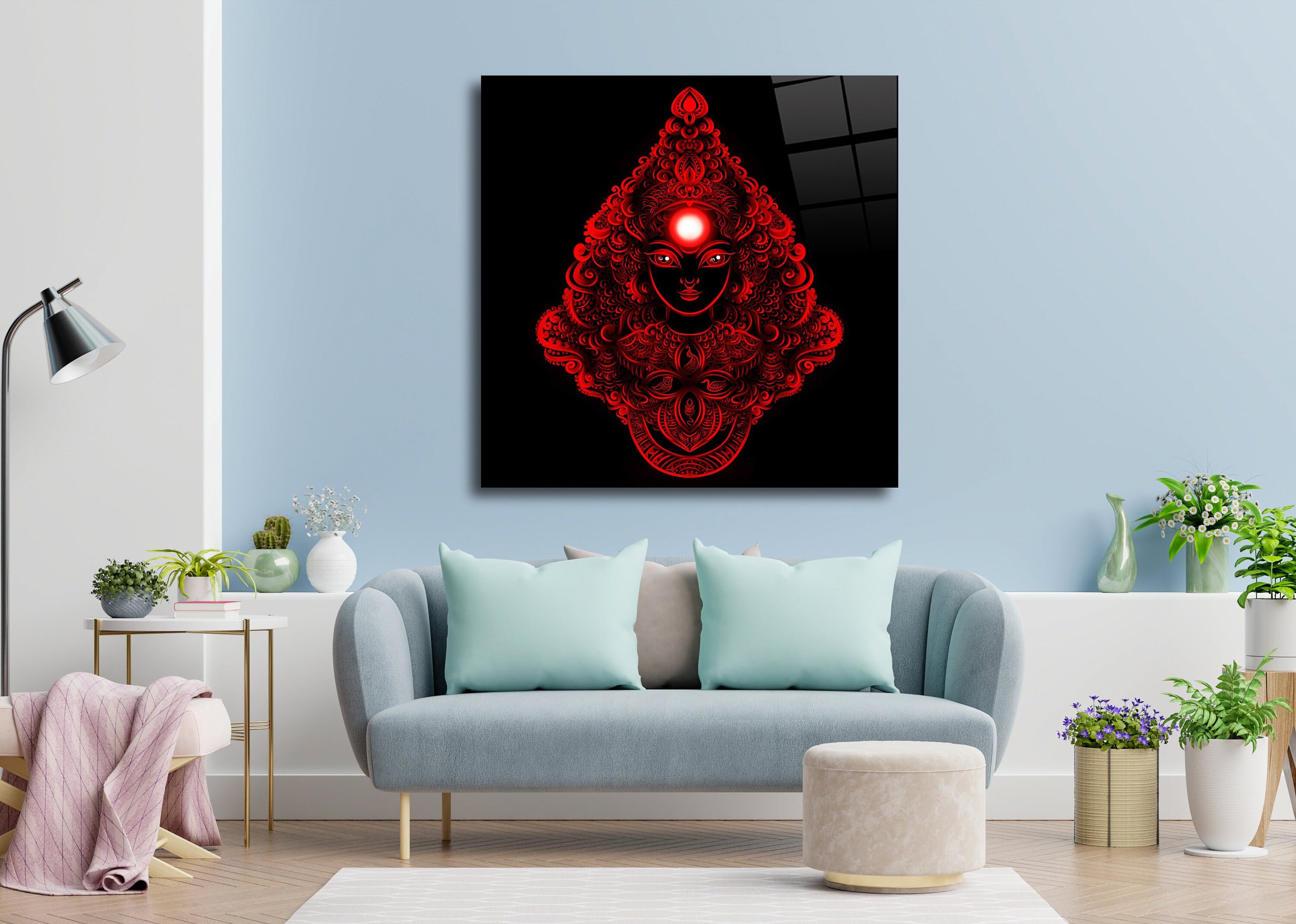 Divine Grace: Devi in Red Color Glass Wall Art for Strength and ...