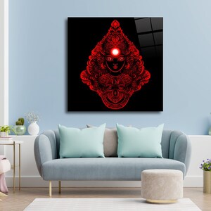 Divine Grace: Devi in Red Color Glass Wall Art for Strength and ...
