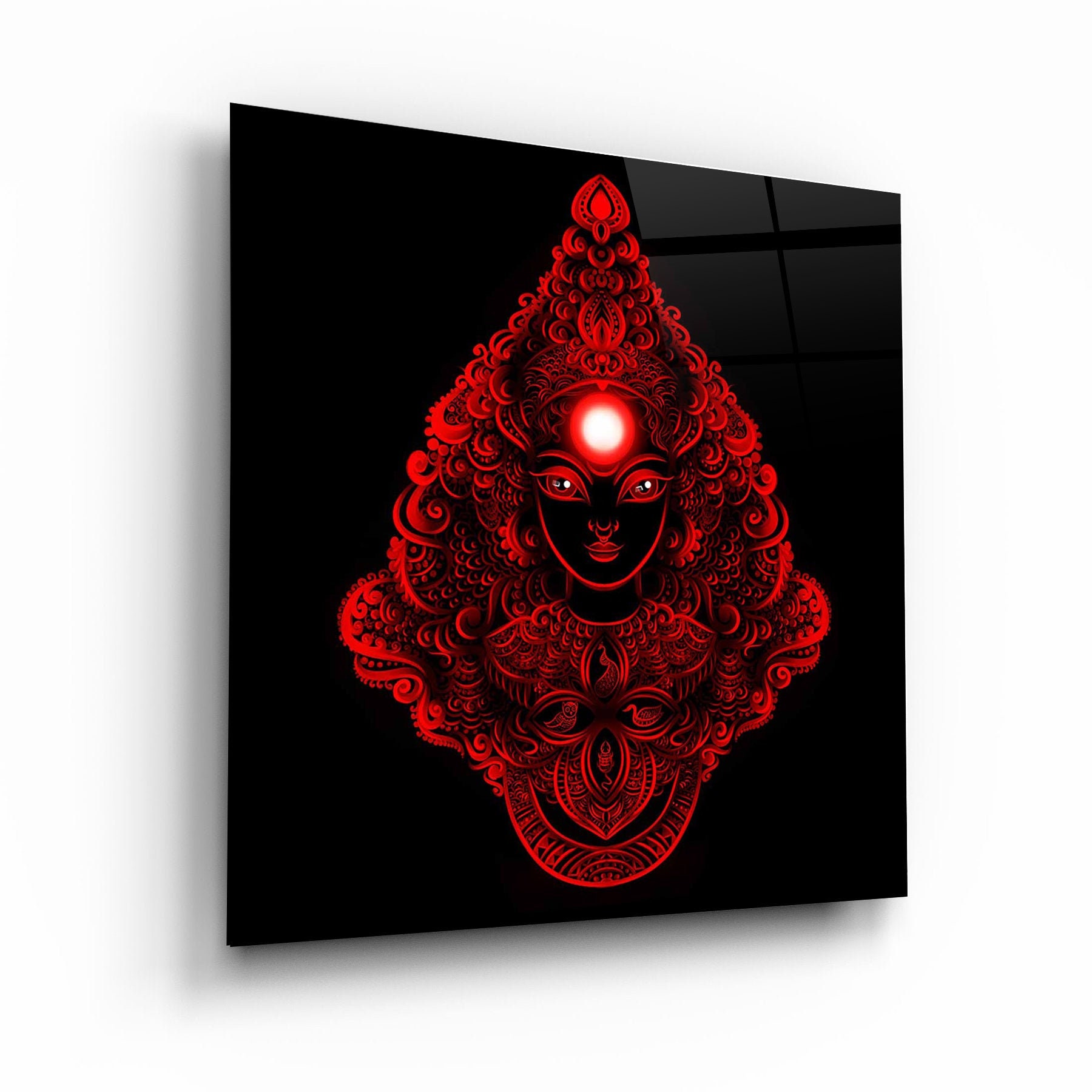 Divine Grace: Devi in Red Color Glass Wall Art for Strength and ...