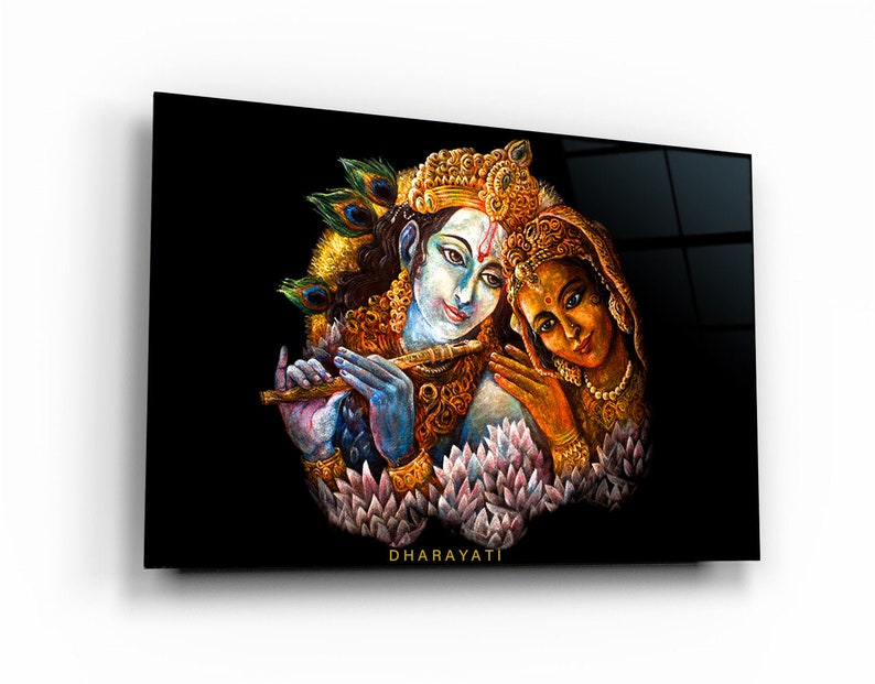 Divine Union: Radha Krishna Glass Wall Art for Eternal Love - Etsy