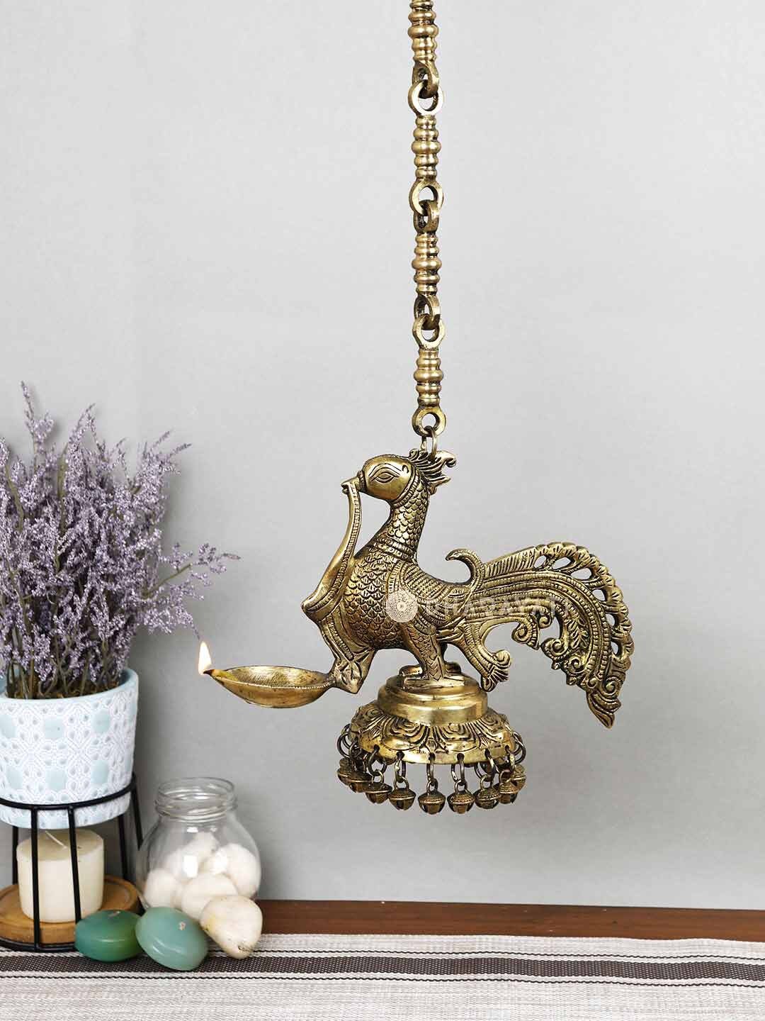 Brass Bird Chain Hanging Diya With Ghungroo Bells - Etsy
