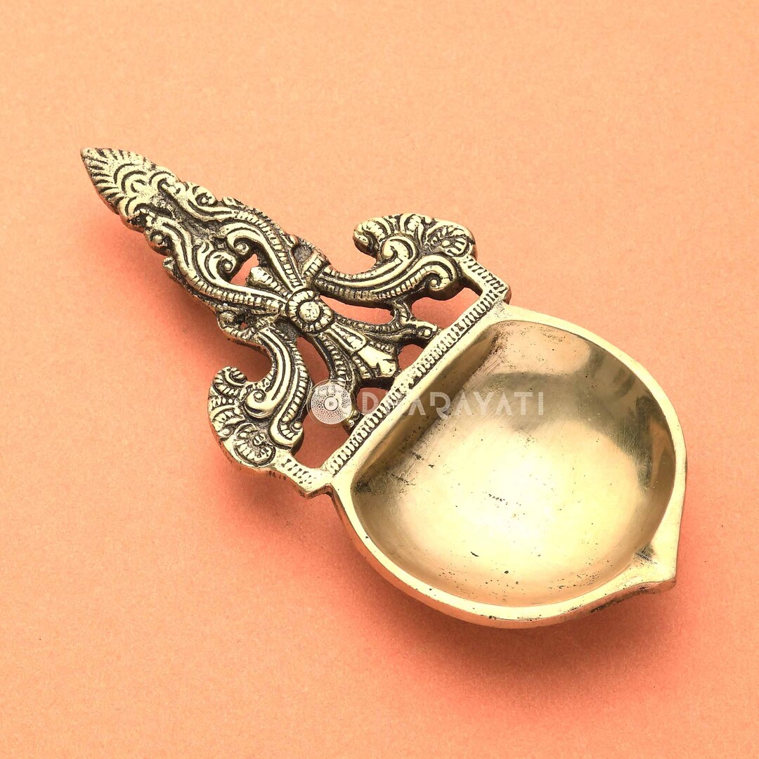 Brass Pooja Aarti Spoon With Big Diya - Etsy