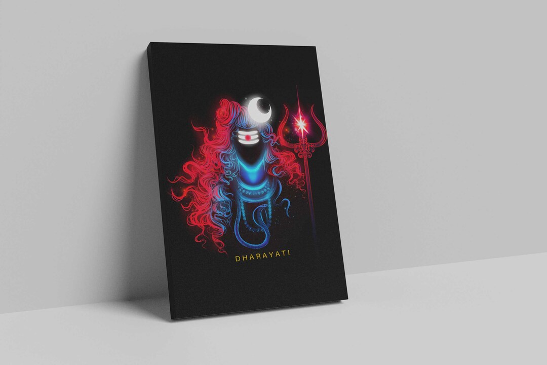 La unión divina: Shiva Mahadev en azul con Trishul rojo Arte en lienzo ...