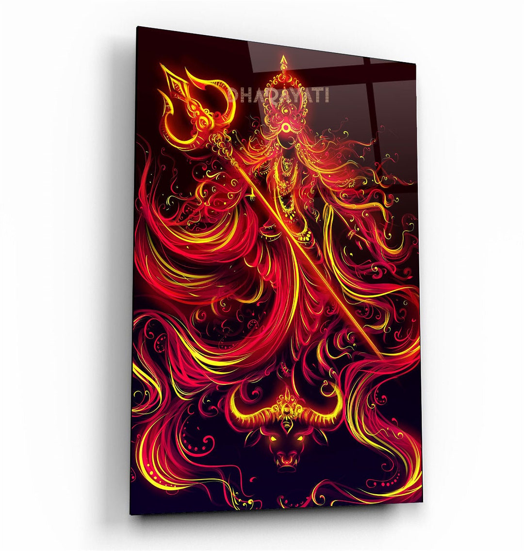 Maa Durga With Trishul | Glass Wall Art - Etsy