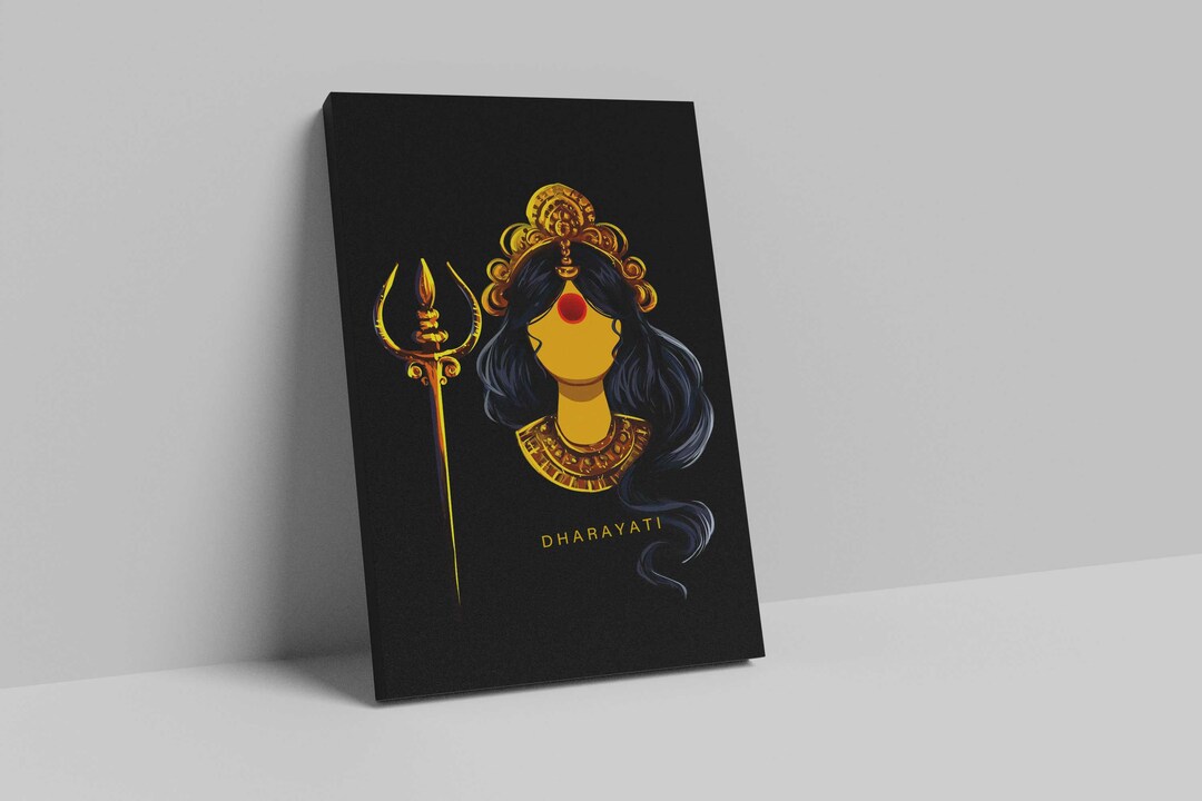 Divine Empowerment: Devi With Yellow Trishul Canvas Art - Etsy