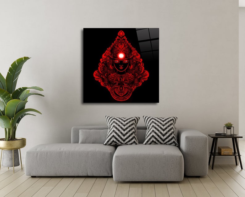 Divine Grace: Devi in Red Color Glass Wall Art for Strength and ...