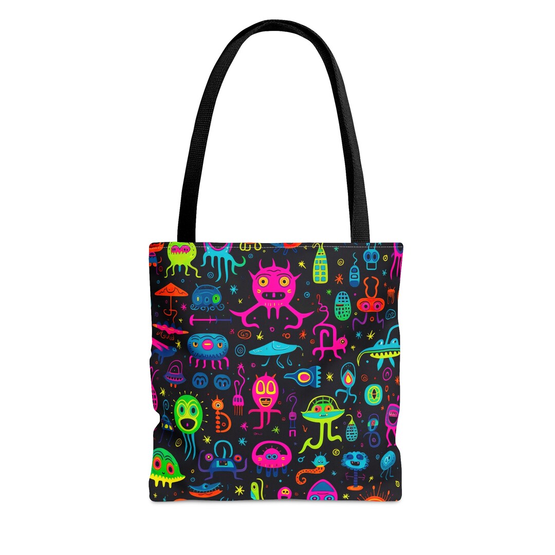 Funny Aliens Tote Bag Cutest Bright Color Alien Print Shoulder Bag ...