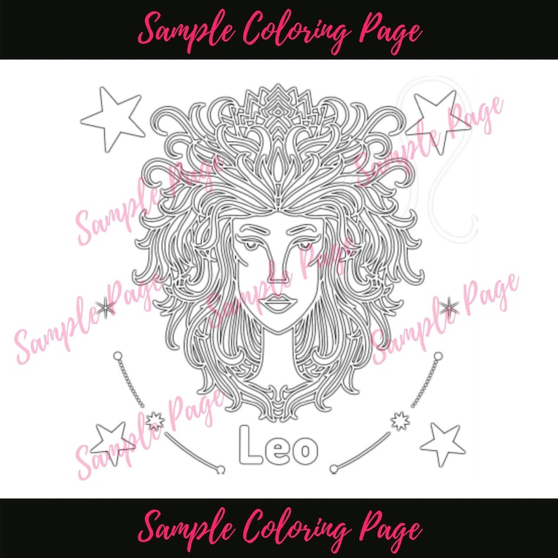 Leo Zodiac Coloring Pages Digital Printable Pdfs | 5 Awesome Leo ...