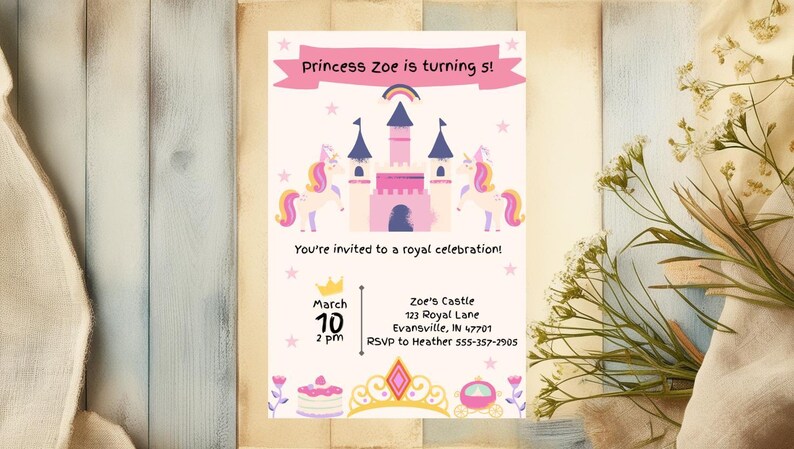 Princess Themed Birthday Invite Digital or Download and Print - Etsy