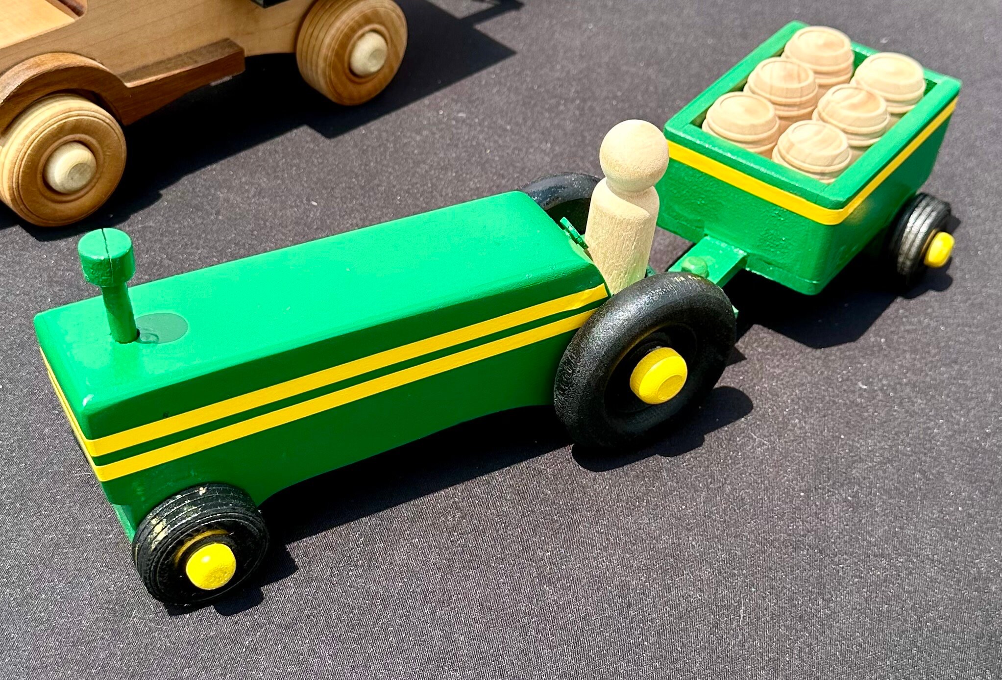 Wood Toy Tractor With Trailer and Barrels. - Etsy