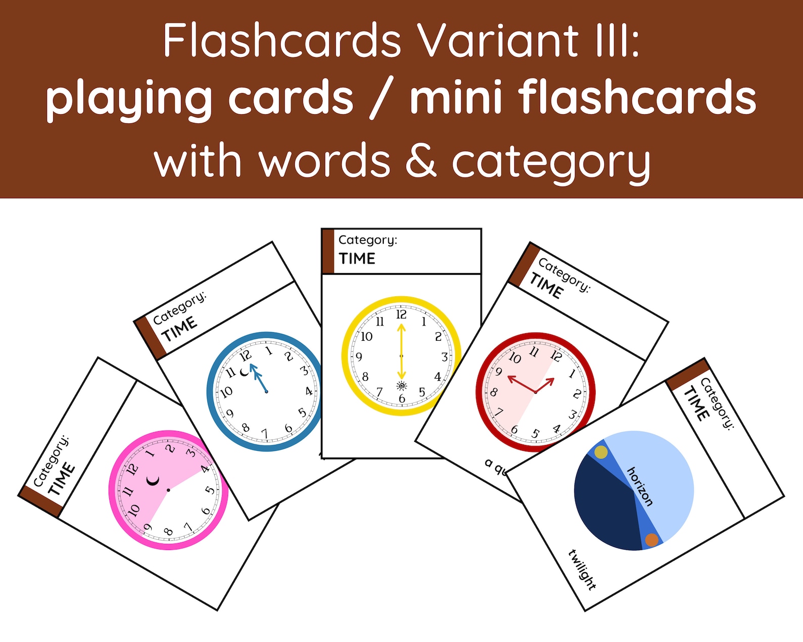 64 CLOCK, TIME Flashcards | Hours, Parts of Day | Printable Flashcards ...