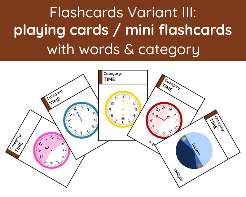 64 CLOCK, TIME Flashcards | Hours, Parts of Day | Printable Flashcards ...
