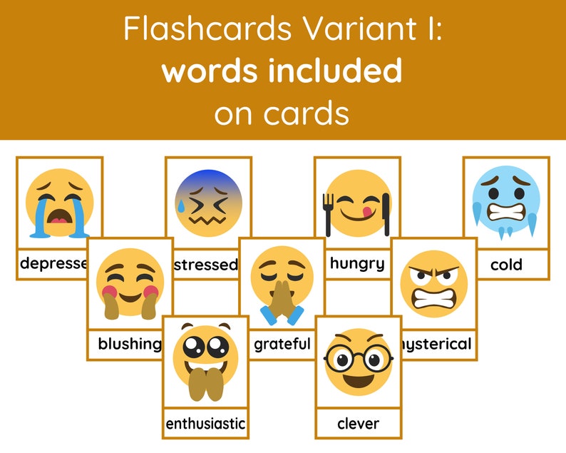 112 FEELINGS & EMOTIONS Flashcards | Emoticons | Emojis | Printable ...