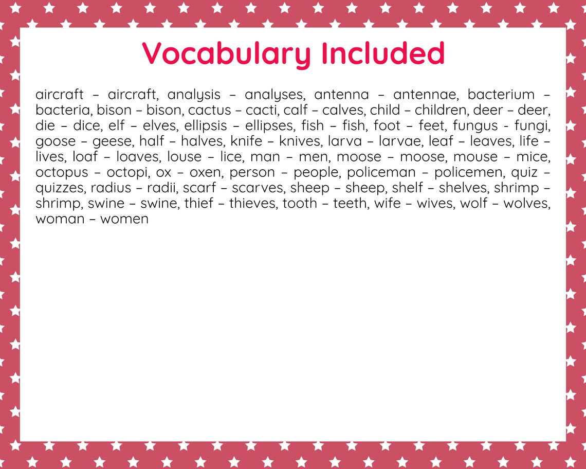 84 IRREGULAR PLURAL NOUNS Flashcards | 42 Word Pairs | Grammar | Flashcards for Kids | English ...