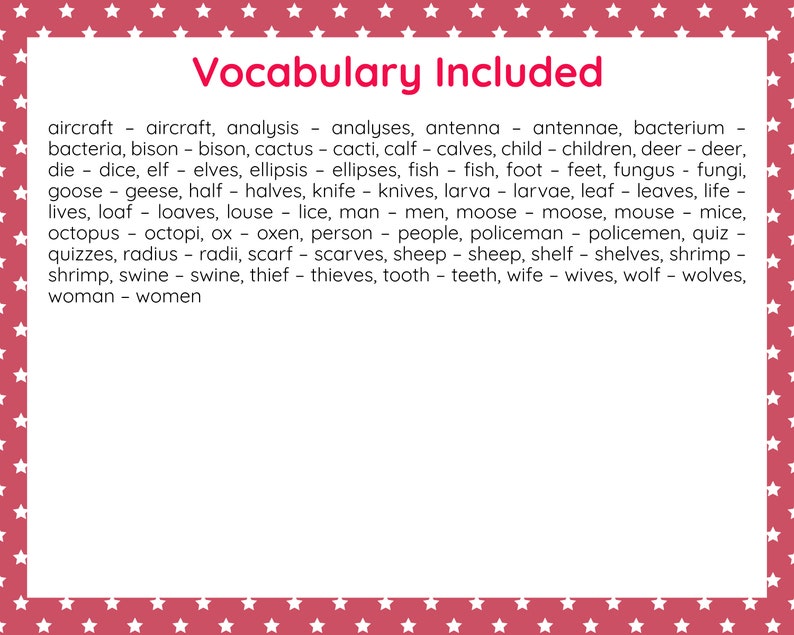 84 IRREGULAR PLURAL NOUNS Flashcards | 42 Word Pairs | Grammar ...