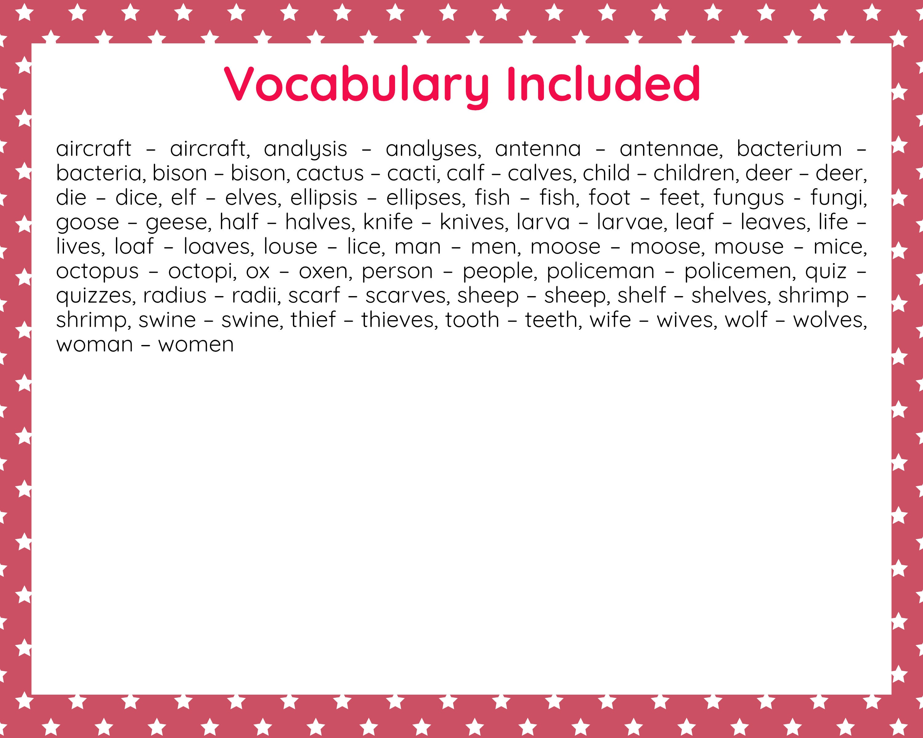 84 IRREGULAR PLURAL NOUNS Flashcards | 42 Word Pairs | Grammar ...