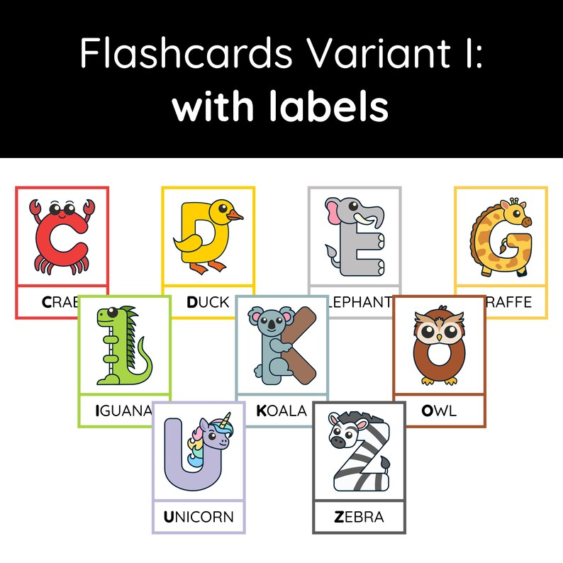 26 ANIMAL ALPHABET Flashcards | Printable Flashcards | Alphabet Letters ...