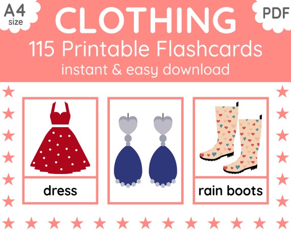 115 CLOTHES & ACCESSORIES Flashcards Clothing Shoes - Etsy