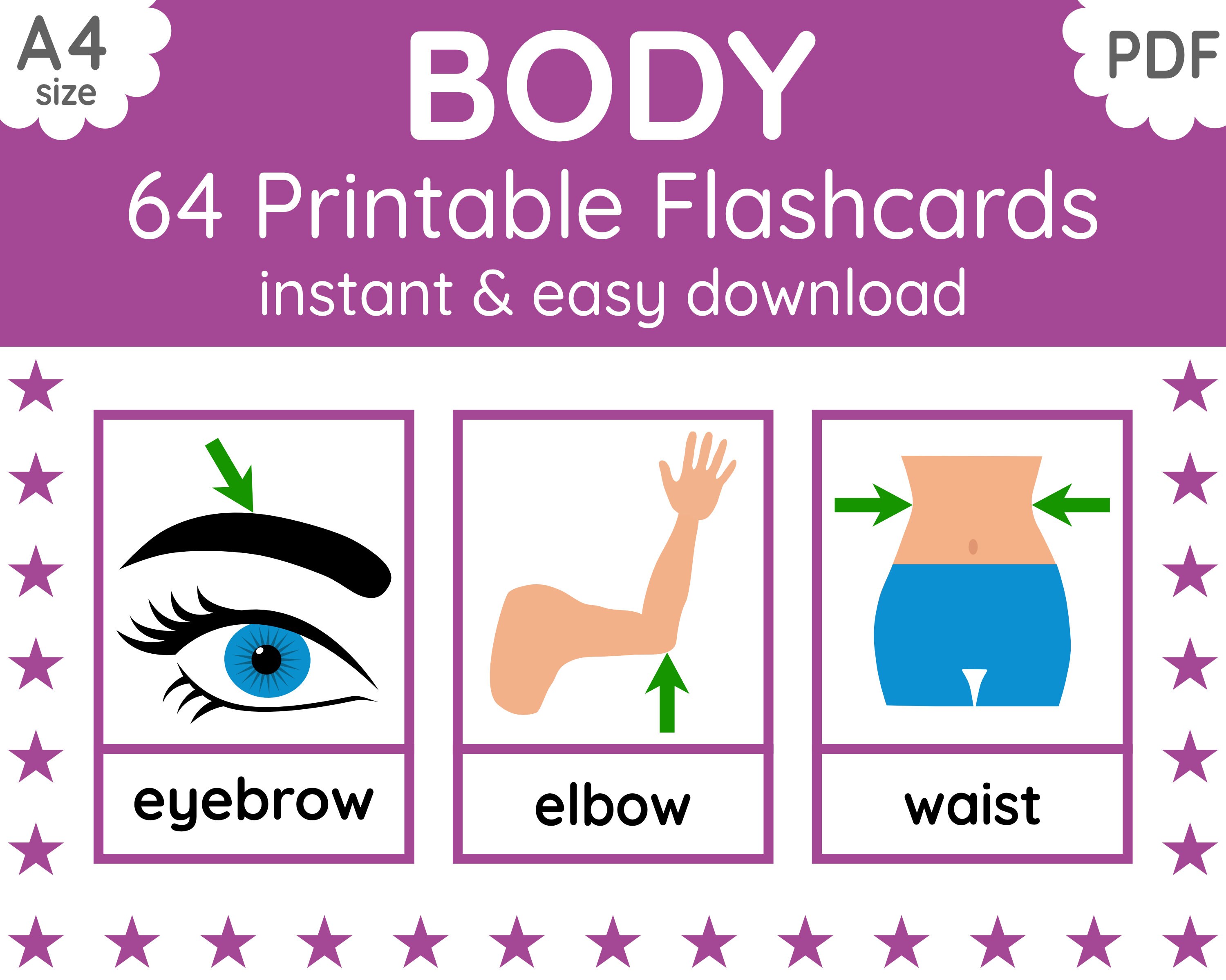 64 PARTS OF BODY Flashcards | Printable Flashcards | Flashcards for ...