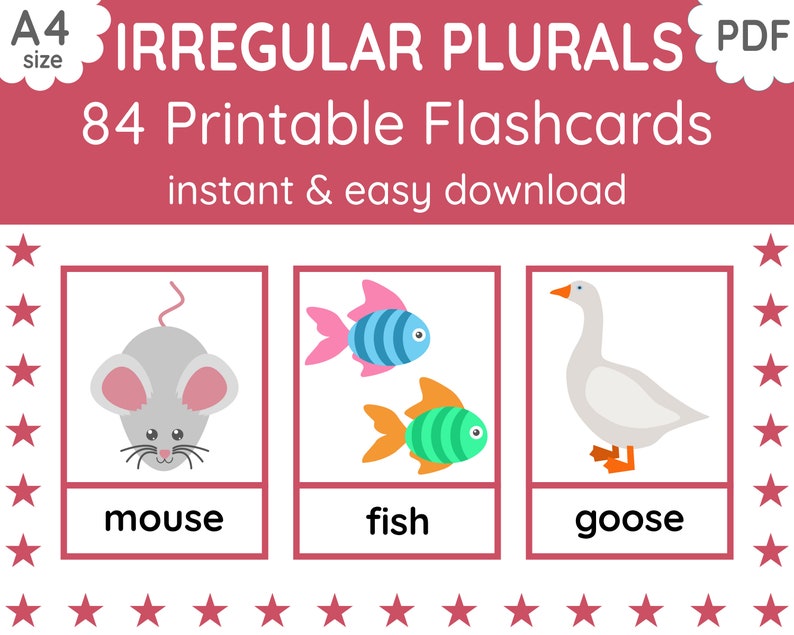 84 IRREGULAR PLURAL NOUNS Flashcards | 42 Word Pairs | Grammar ...