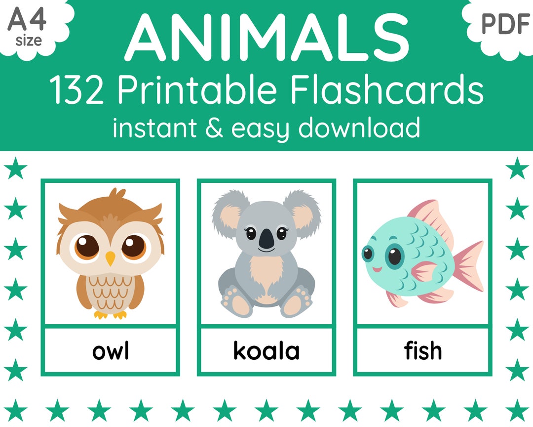 132 ANIMALS Flashcards | Printable Flashcards | Flashcards for Kids ...