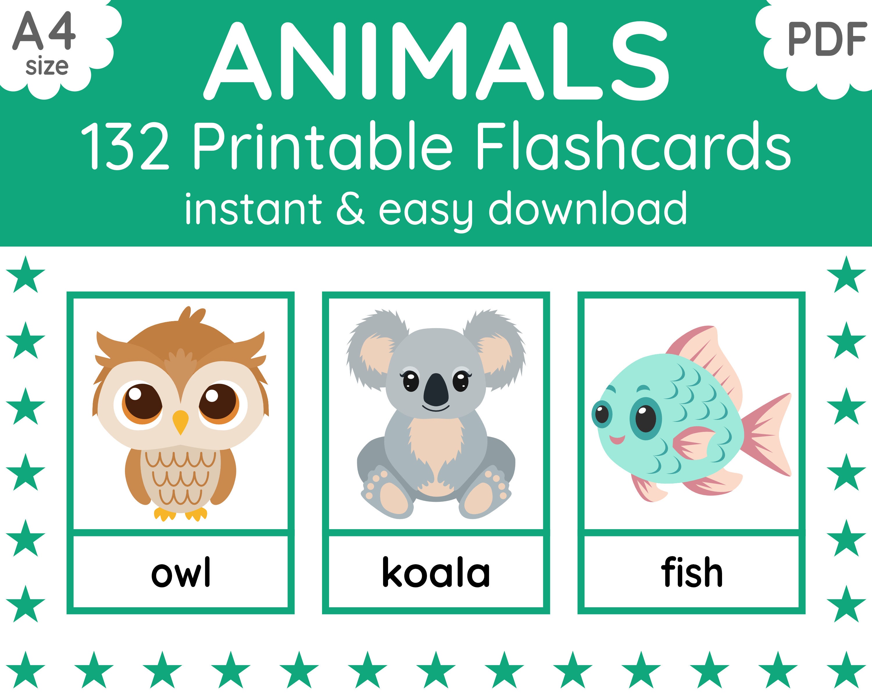 132 ANIMALS Flashcards | Printable Flashcards | Flashcards for Kids ...