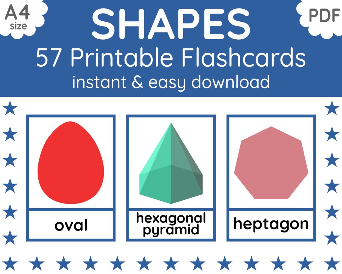 57 GEOMETRIC SHAPES Flashcards | 2D & 3D Shapes | Flashcards for Kids ...