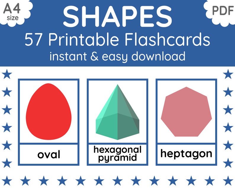 57 GEOMETRIC SHAPES Flashcards | 2D & 3D Shapes | Flashcards for Kids ...