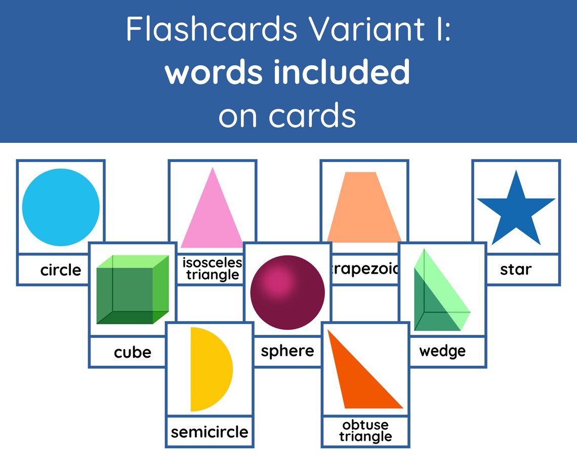 57 GEOMETRIC SHAPES Flashcards | 2D & 3D Shapes | Flashcards for Kids ...