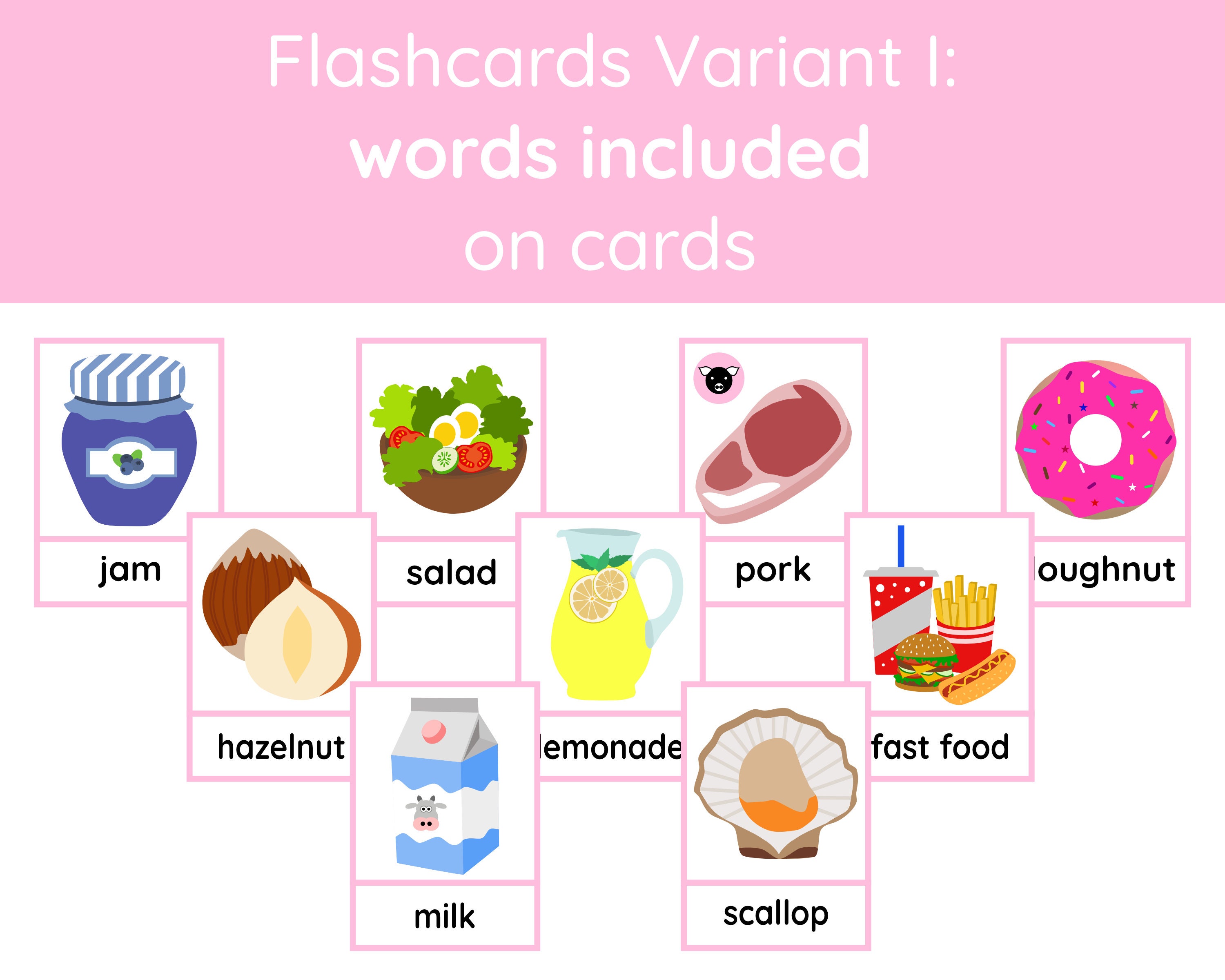 Food & Drink Flashcards for Kids, English Learning (digital PDF ...