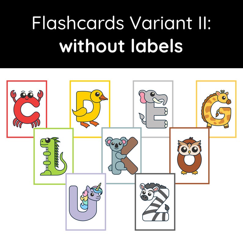 26 ANIMAL ALPHABET Flashcards | Printable Flashcards | Alphabet Letters ...