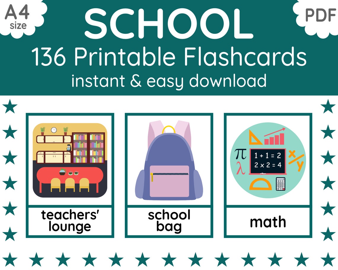 136 SCHOOL Flashcards | School Appliances, Objects, Subjects, People ...